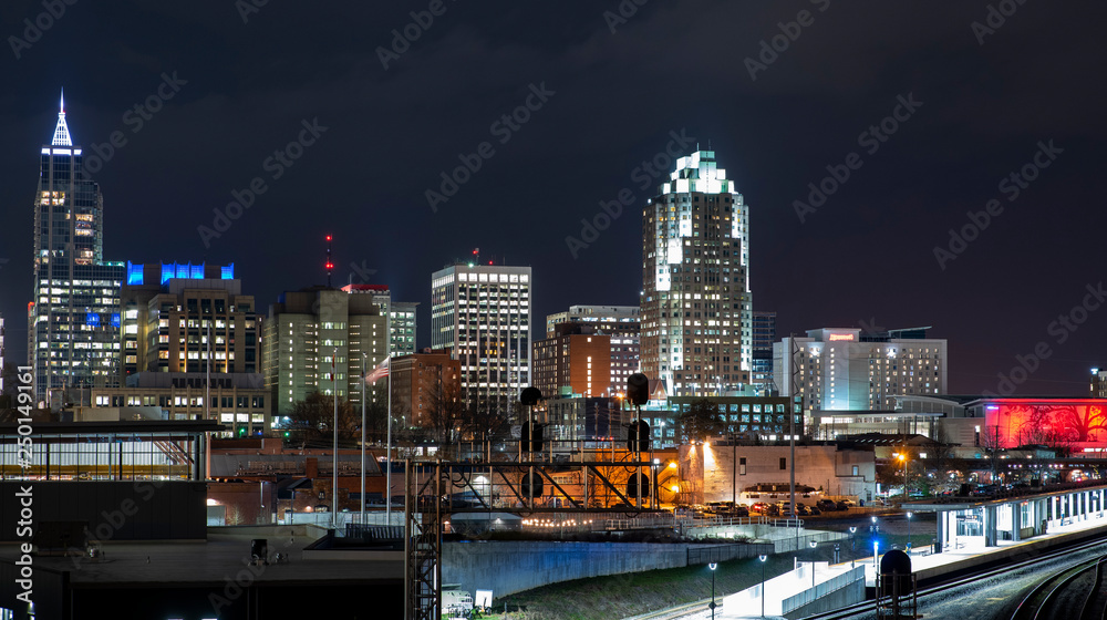 Raleigh skyline at night Stock Photo | Adobe Stock