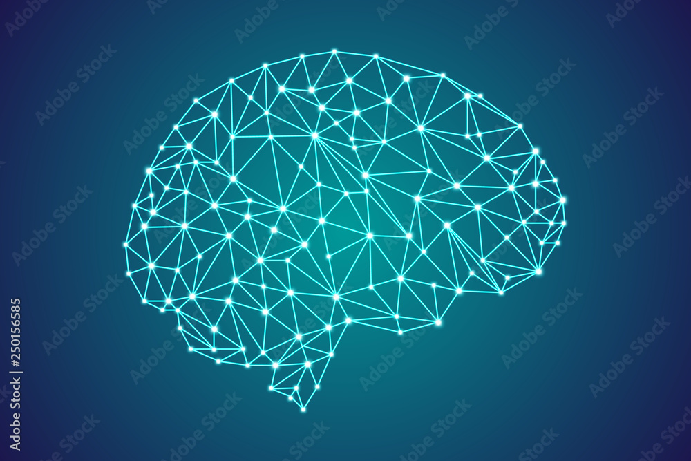 3d digital human brain, glowing particles plexus structure, abstract ...