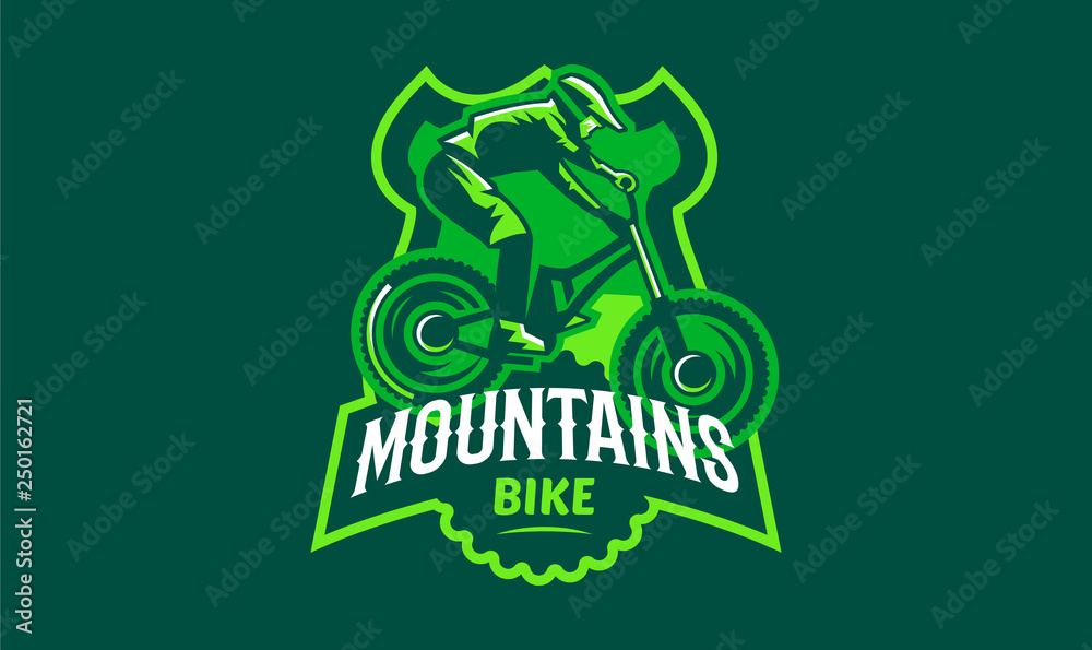 Emblem of a cyclist on a mountain bike. Sport bike logo. Sport bicycle ...