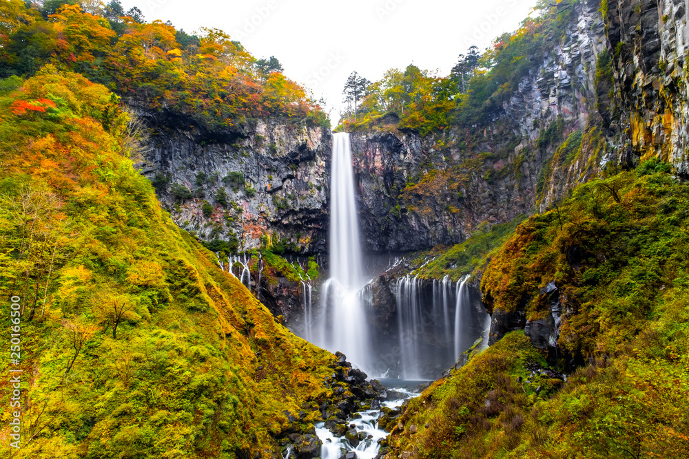 Kegon Waterfall in horizontal ,autumn trees colorful waterfall from ...