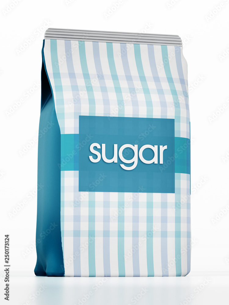 Granulated sugar package isolated on white background. 3D illustration ...