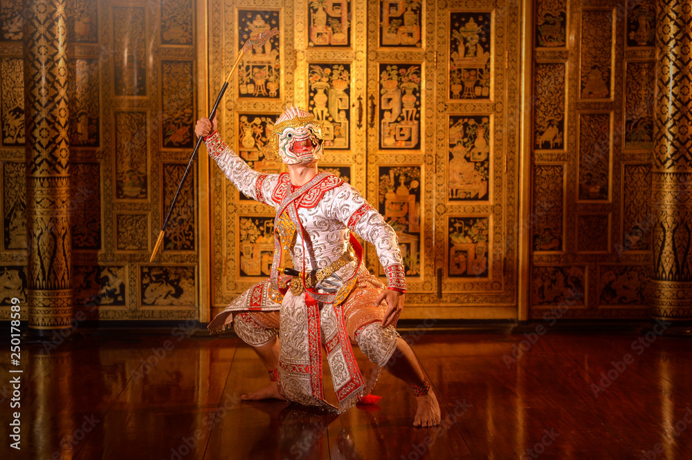 Art culture Thailand Dancing in masked khon Hanuman in literature ...