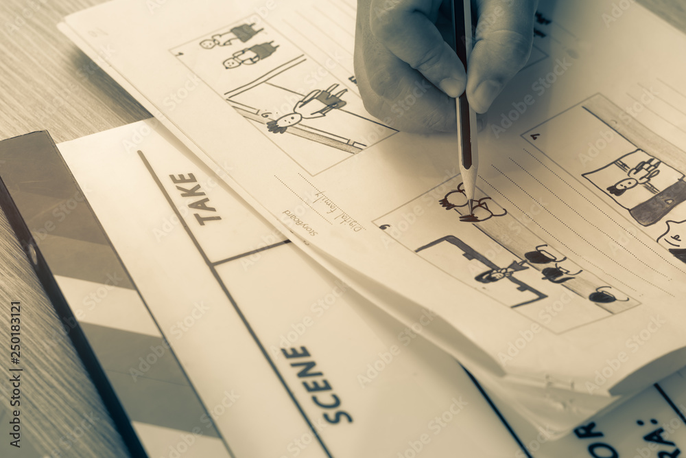 Storyboard drawing with pencil creative sketch cartoon. Storyboarding ...