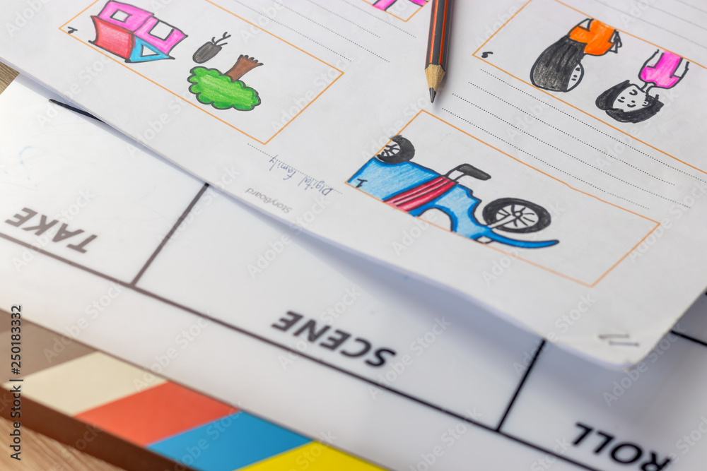 Storyboard drawing with pencil creative sketch cartoon. Storyboarding ...