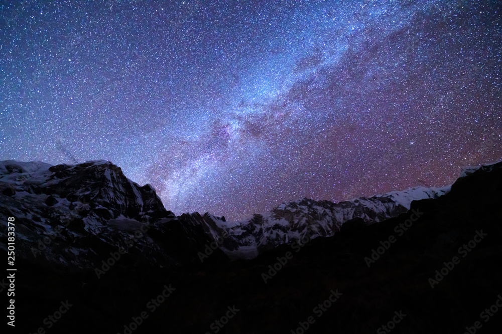 Milky Way and mountains. Amazing scene with Himalayan mountains and ...