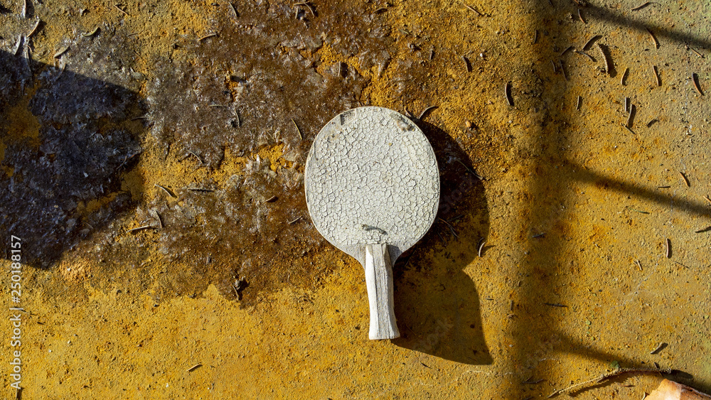 Old Equipment for table tennis - racket. Ping pong. legs top view. male ...