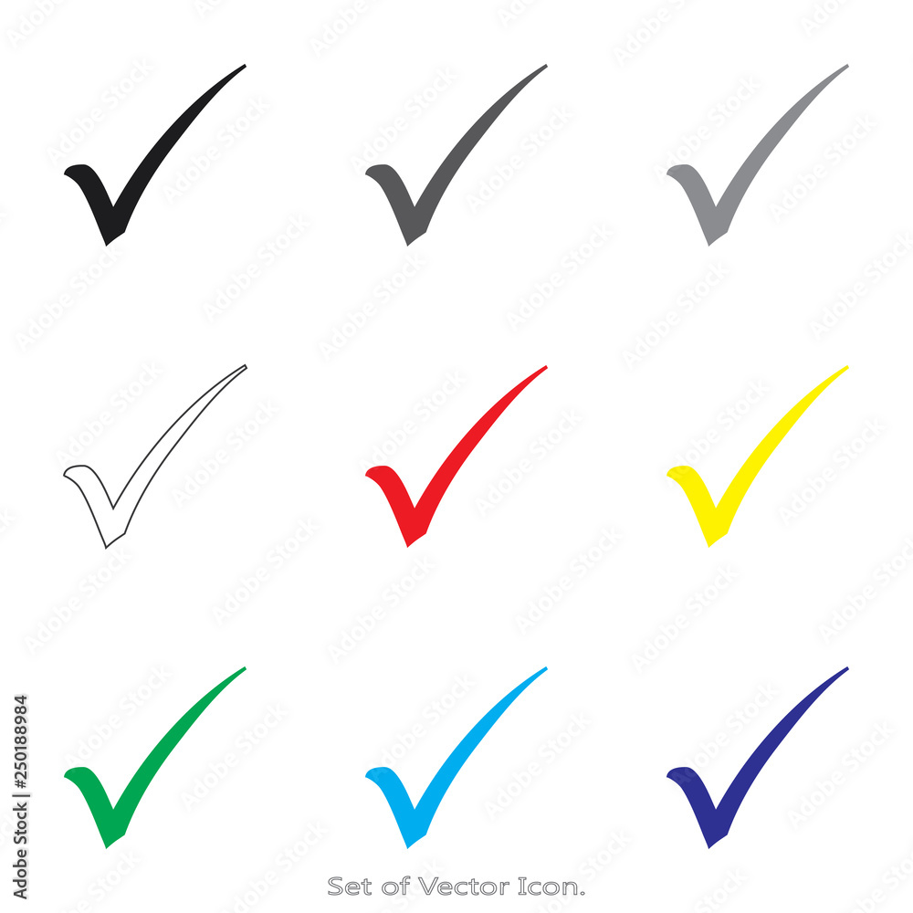 Check mark, tick, yes. Set icons with nine Color Variations of flat ...