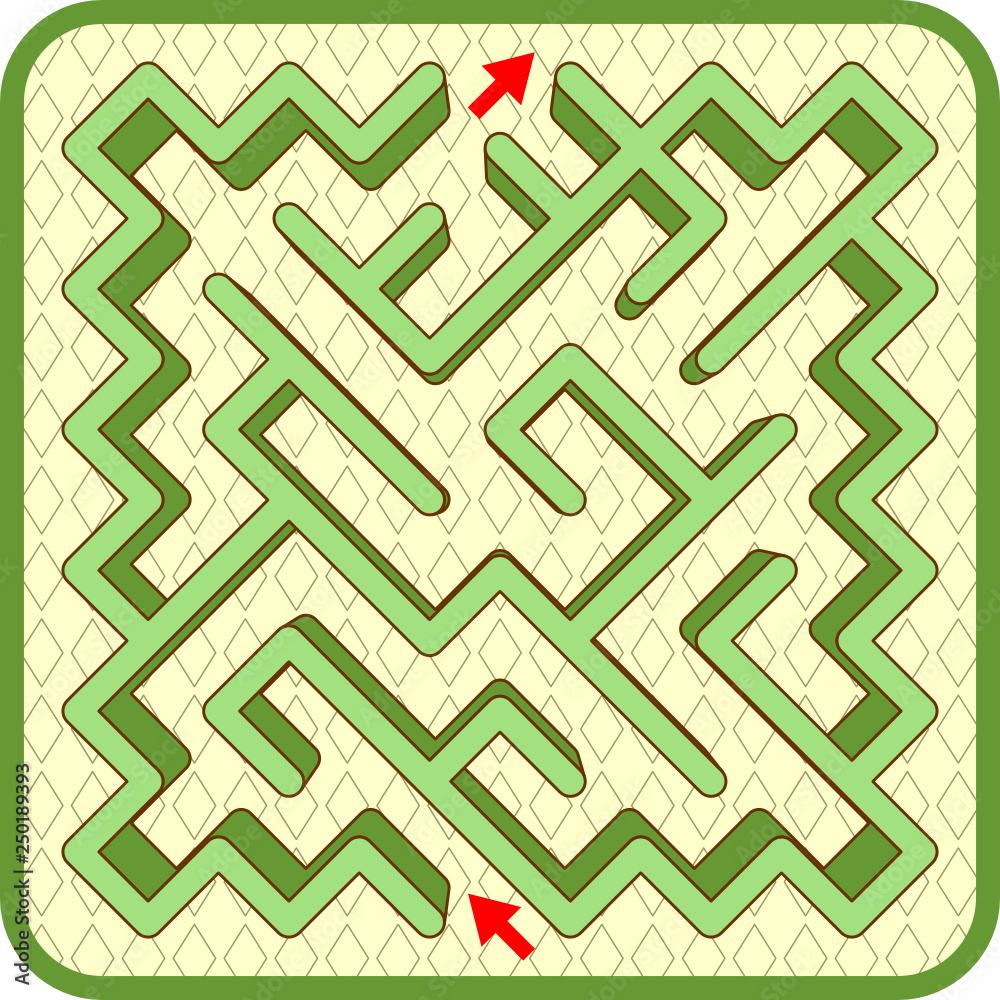Abstract three-dimensional diagonally shaped hedge maze game template ...
