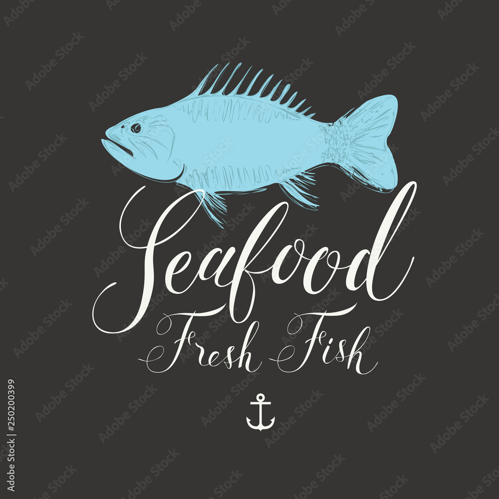 Vector banner or menu for seafood restaurant or shop with decorative ...