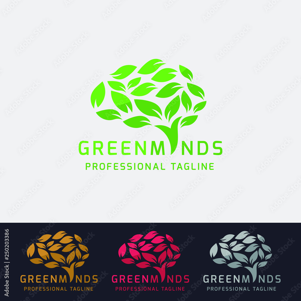 Green Minds Tree Logo Design - Vector File Stock Vector | Adobe Stock
