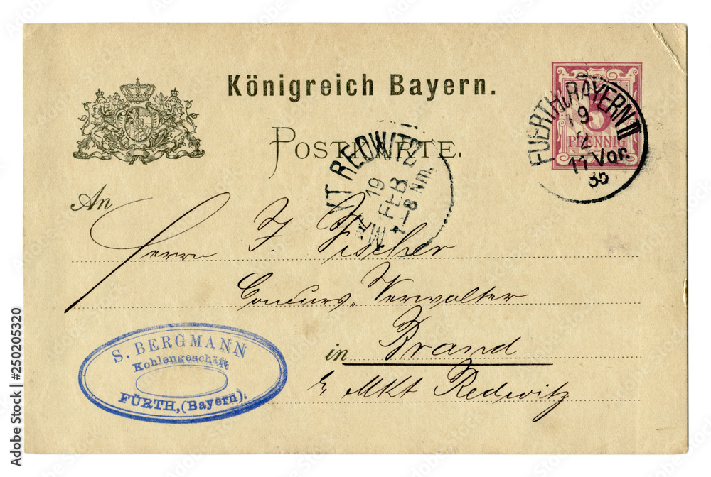 Old postcard of the late 19th century, business letter, Coat of arms ...