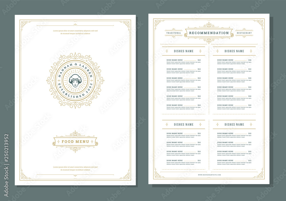 Restaurant menu design and label vector brochure template. Stock Vector ...
