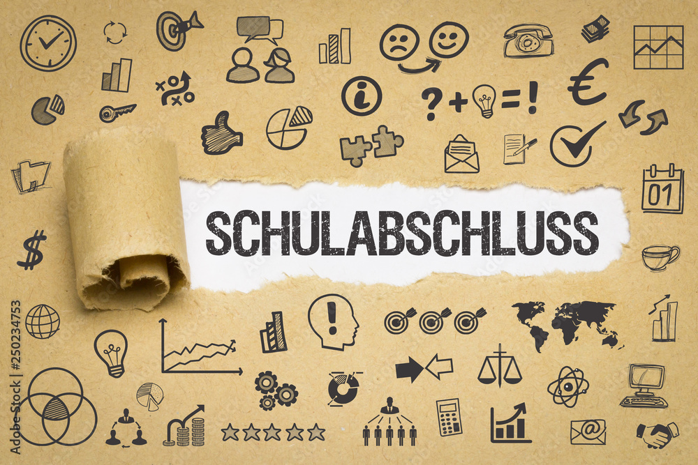 Schulabschluss / Papier mit Symbole Stock Photo | Adobe Stock