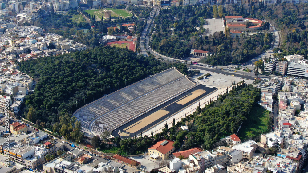 Aerial drone photo of iconic ancient Panathenaic stadium or Kalimarmaro ...