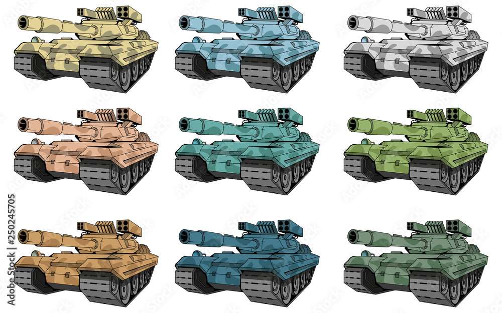 Plakat battle tanks set, different types of camouflage tank, battle ...