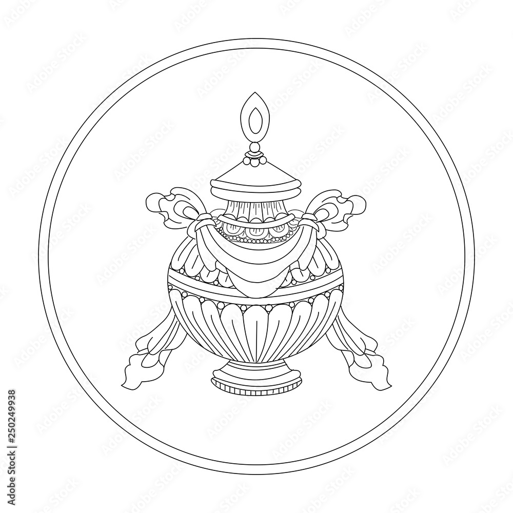 precious vase. eight auspicious symbols of buddhism. Valuable. Black ...