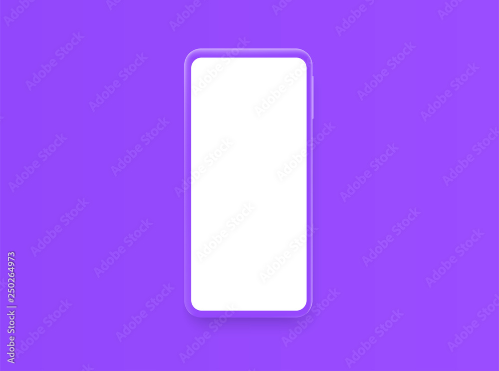 Violet smartphone with blank violet screen. Realistic vector mockup ...