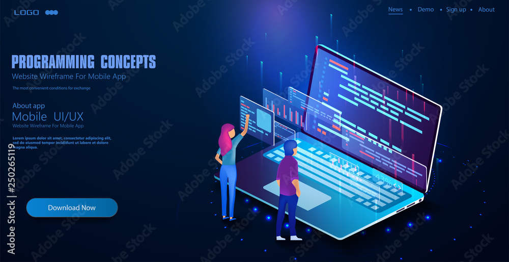 Development of software and programming. Program code on laptop screen ...