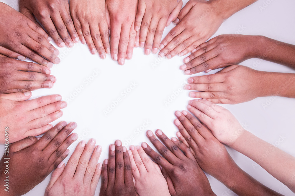 hands in a heart shape multi colour mixed race Stock Photo | Adobe Stock