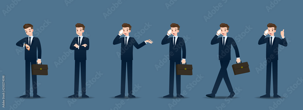 Set of businessman in 6 different gestures. People in business ...
