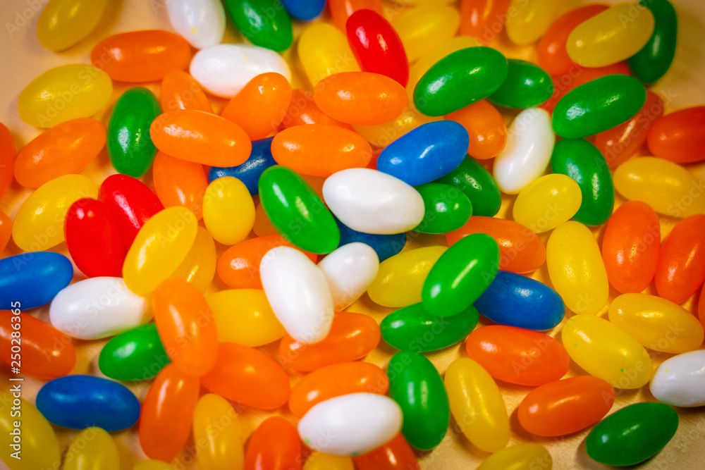Jelly bean pile. Assorted jelly beans. Colorful image great for ...