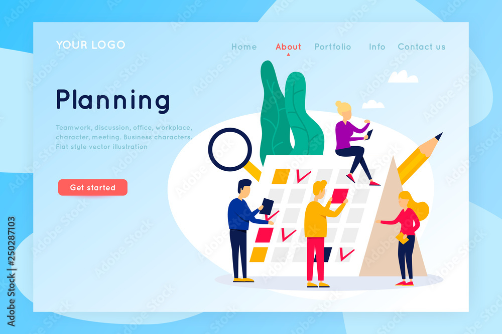 Site template. Landing Page. Planning time, a group of people near the ...