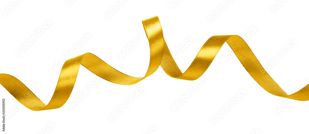 Golden wavy ribbon isolated on white. Holidays decoration concept ...
