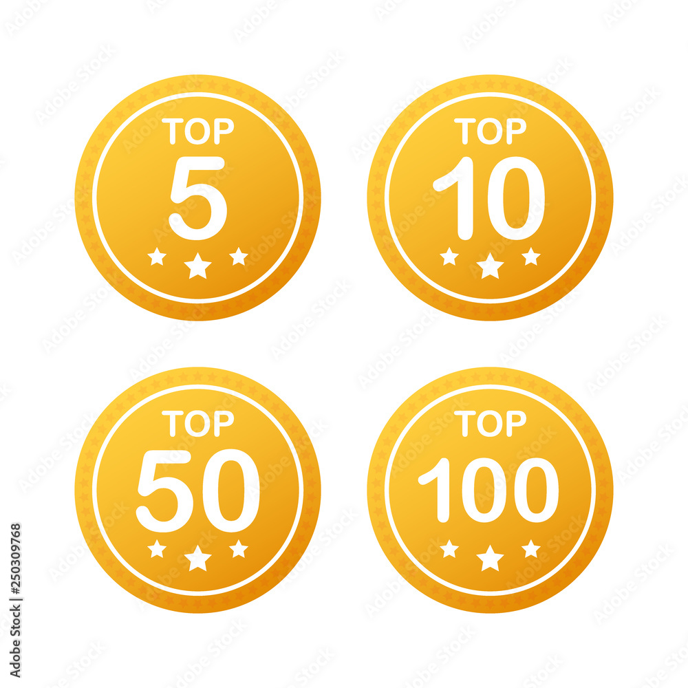 Vector set icon top rating: tor 5, top 10, top 50 and top 100 rating ...