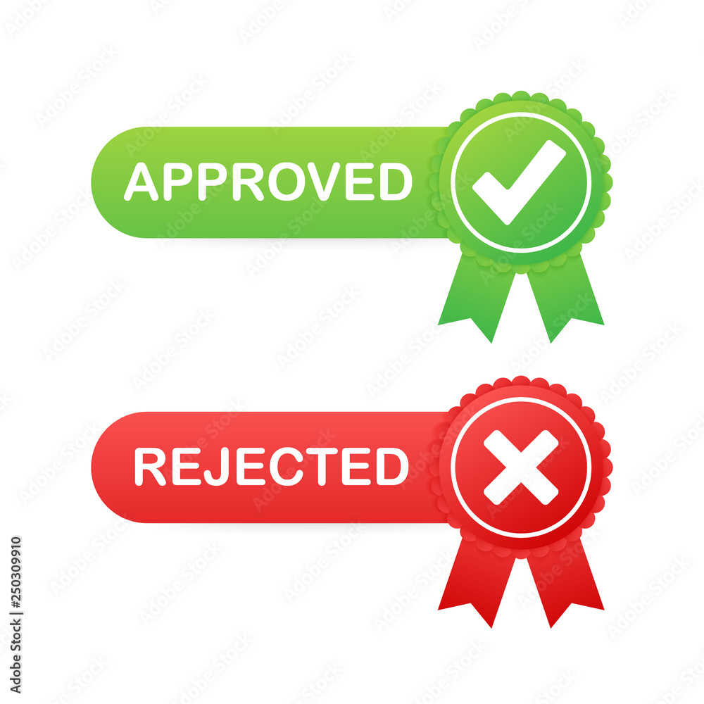 Approved and rejected label sticker icon on white background. Vector ...