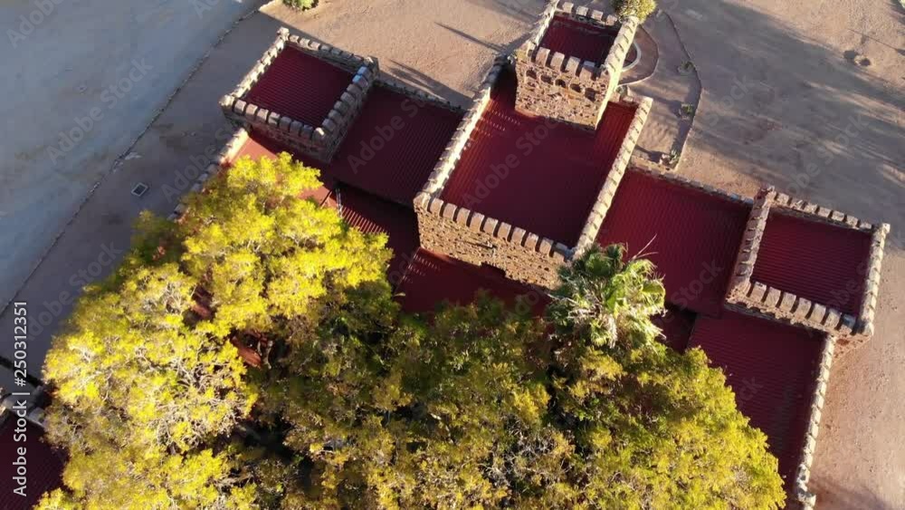 Aerial drone shot of Beautiful Duwisib castle in Namib desert, built by ...