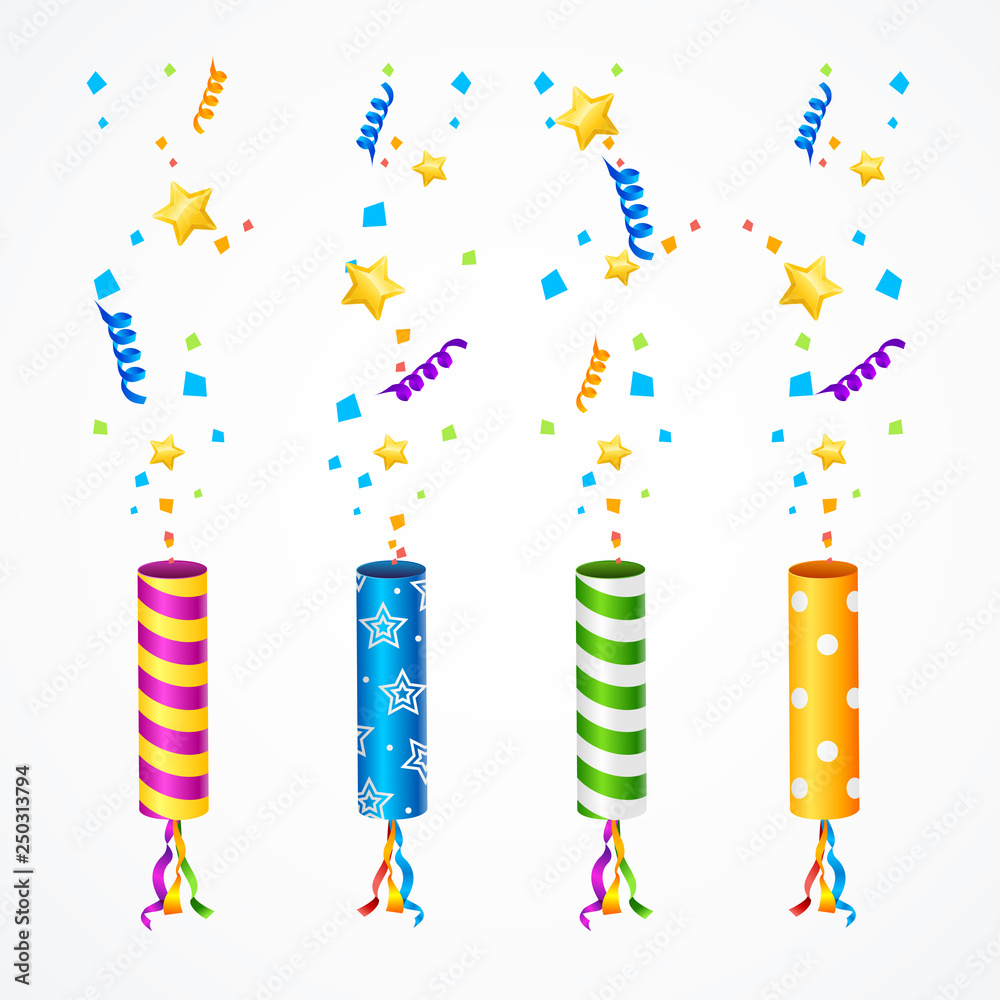 Realistic 3d Detailed Party Popper Set Isolated on a White Background ...