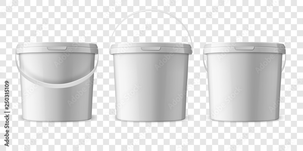 Vector Realistic 3d White Plastic Bucket for Food Products, Paint ...