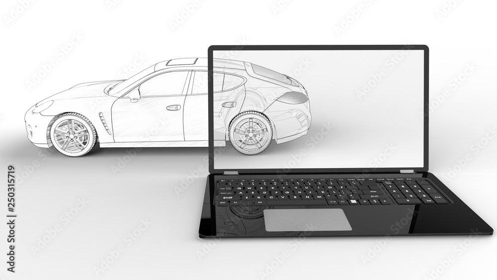 3D render - car design outline concept Stock Illustration | Adobe Stock