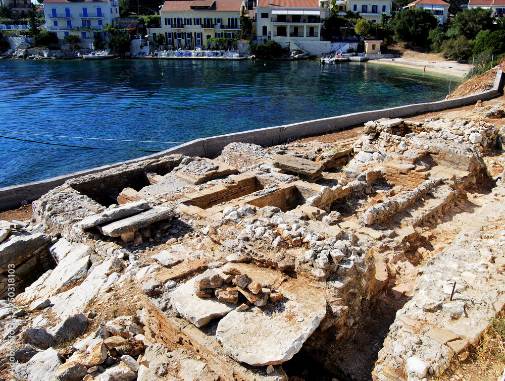 Roman cemetery of Fiskardo, ancient roman grave ruins in picturesque ...