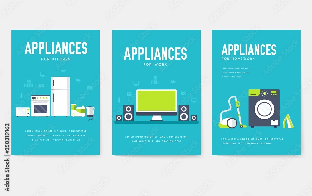 Home appliances cards set. Electronics template of flyear, magazines ...