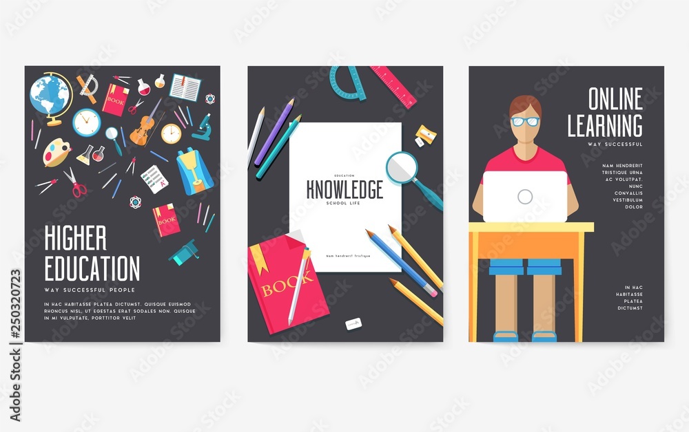 Back to school information cards set. Student template of flyear ...