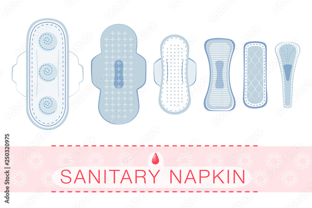 Feminine hygiene. Set of different hygiene pad. Protection for woman ...