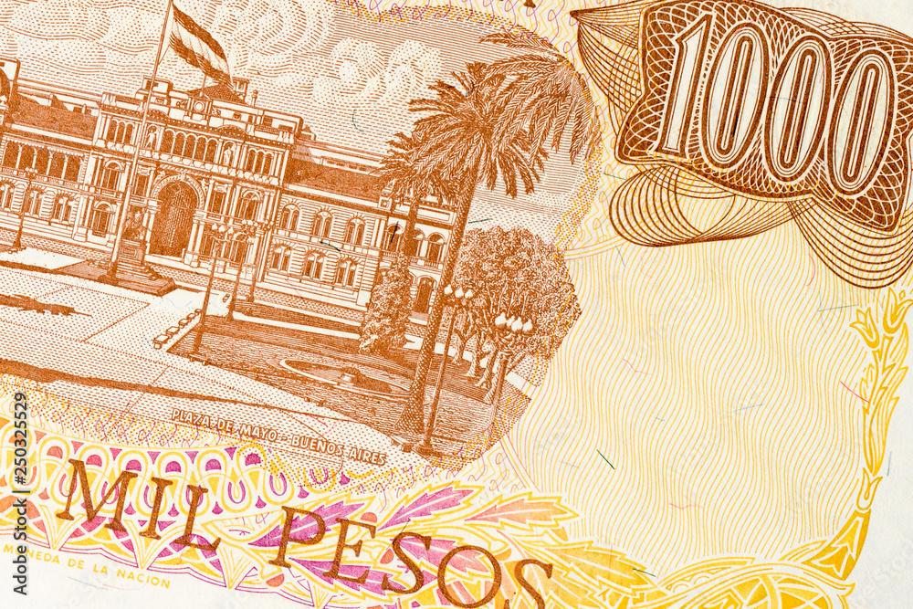 Part of old one thousand pesos Argentina banknote background. High ...