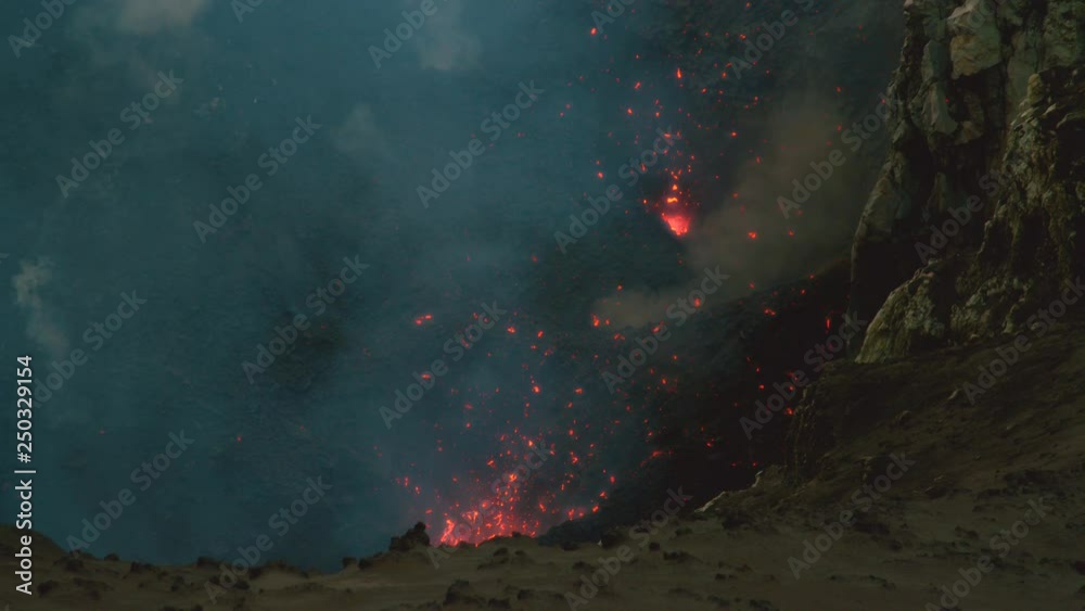CLOSE UP SUPER SLOW MOTION: Dangerous volcanic eruption spewing ...