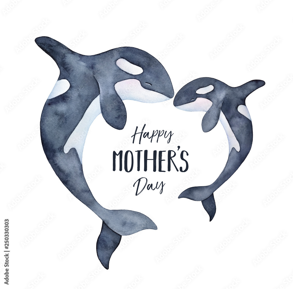 "Happy Mother's Day" card with two beautiful spotted orca whales ...