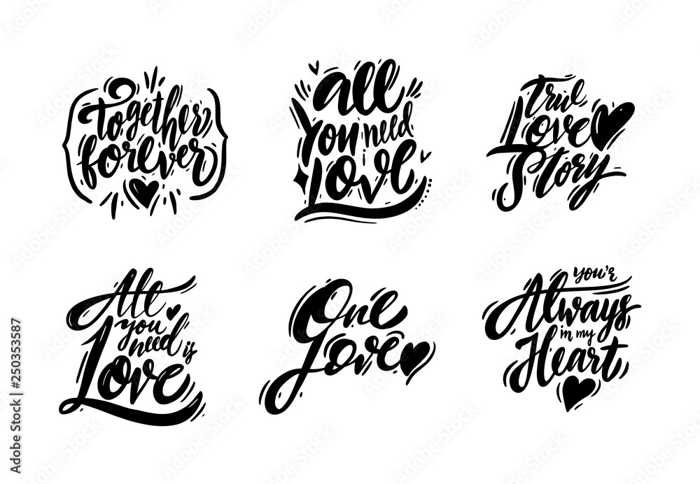 Love quotes set. Hand drawn vector lettering. Love to valentines day ...