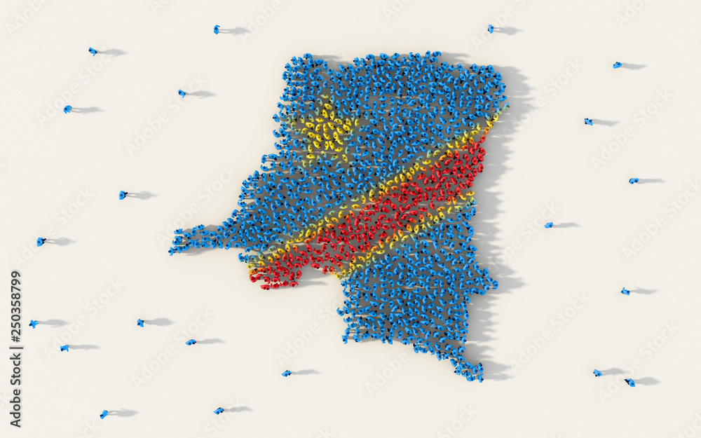 Large group of people forming Democratic Republic of the Congo map and ...