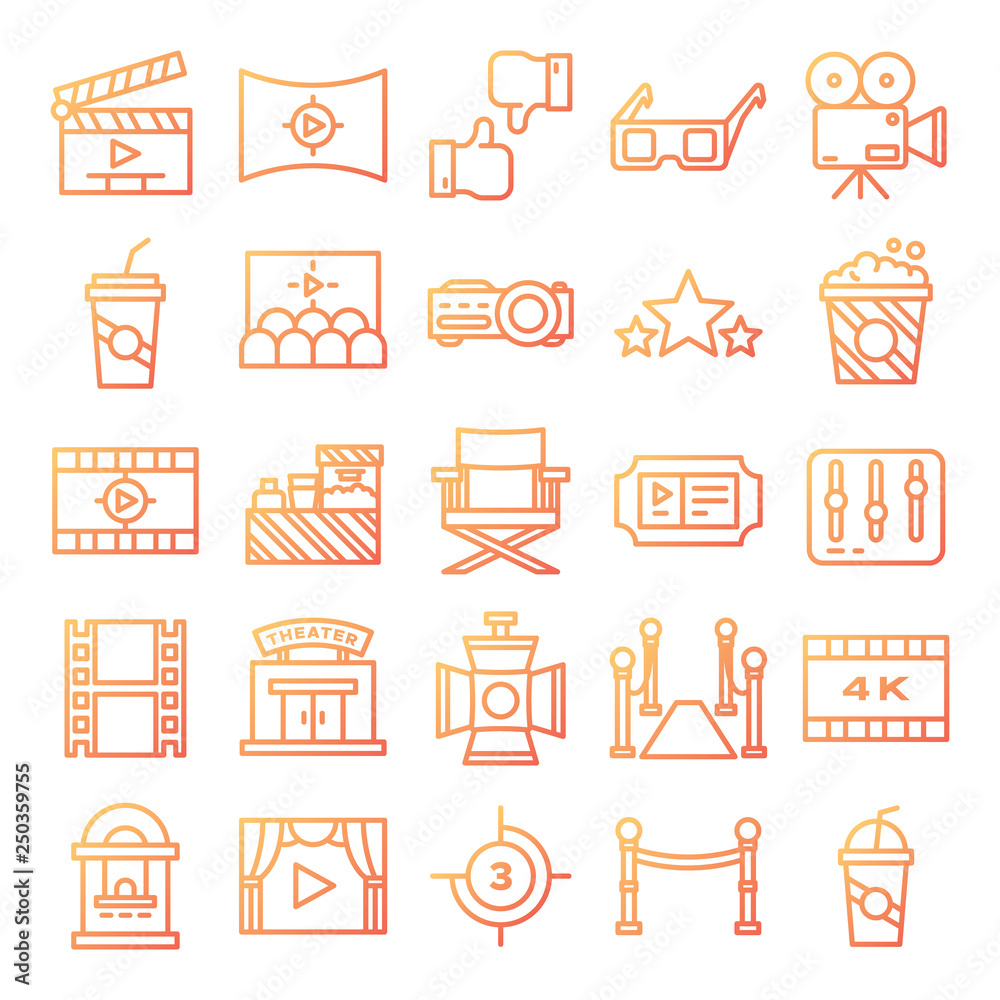 Cinema icons pack. Isolated cinema symbols collection. Graphic icons ...