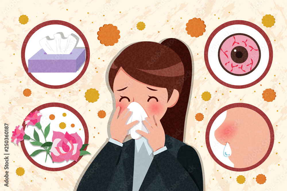 cartoon woman with hay fever Stock Vector | Adobe Stock
