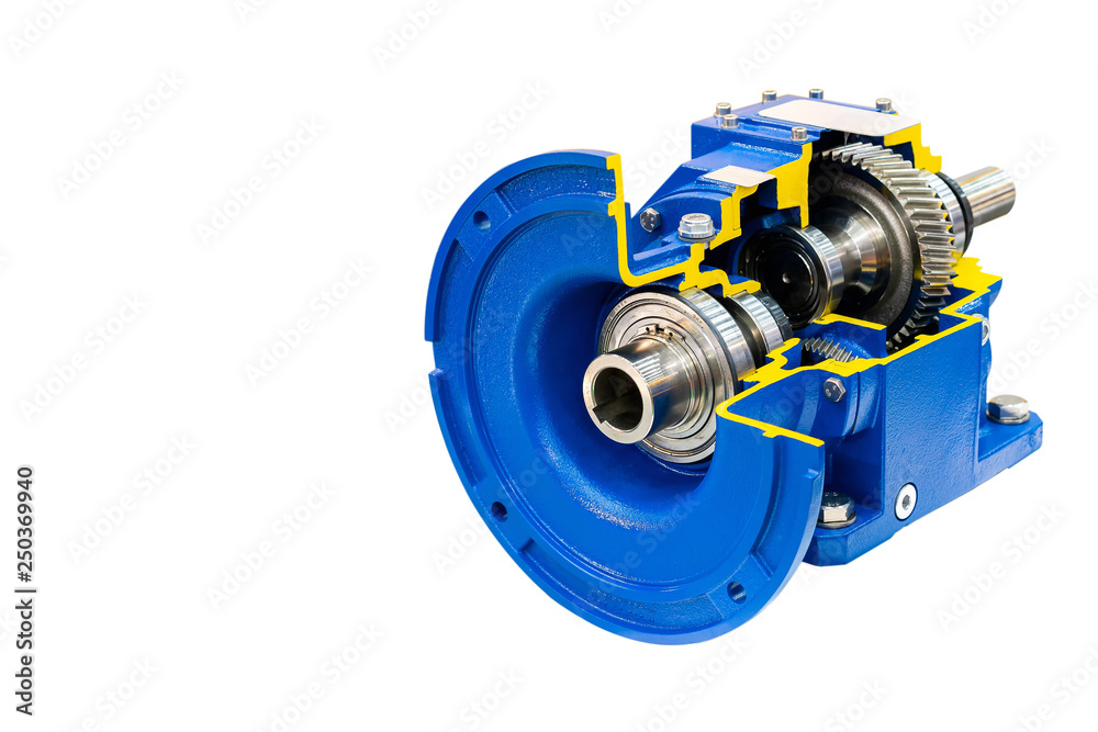 Cross section show detail cogs and other inside gearbox for industrial ...