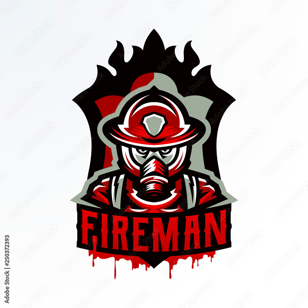 Colorful emblem, sticker, badge, logotype of a firefighter in a gas ...