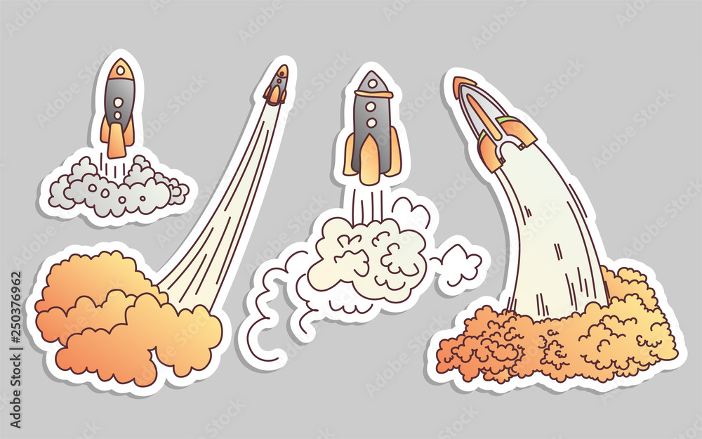 Launching rockets vector cartoon illustration. Rocket launch vector ...