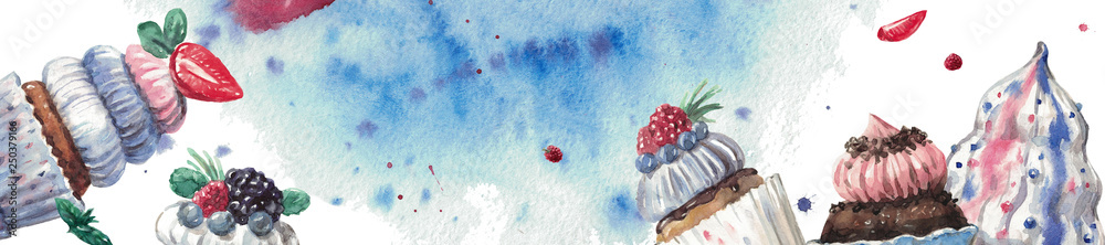 High quality watercolor varicolored cupcakes for banner,website color ...