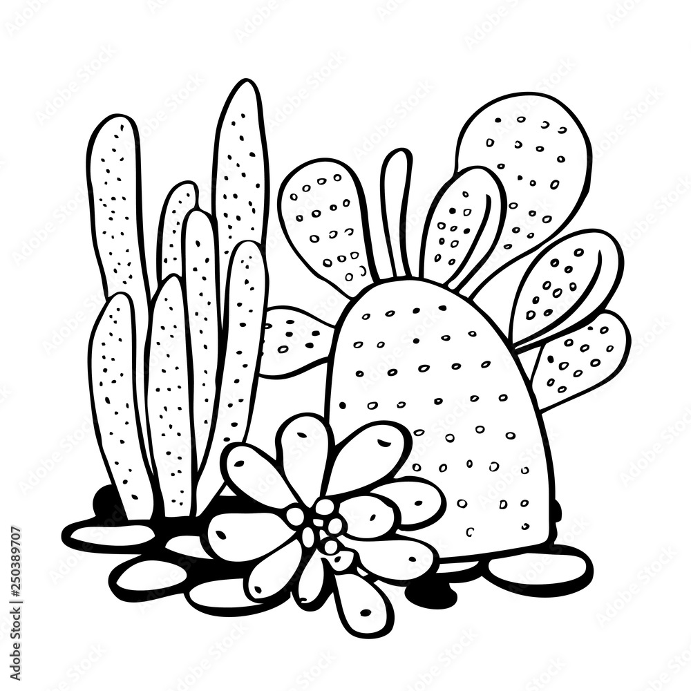 Black And White Cactus Clipart