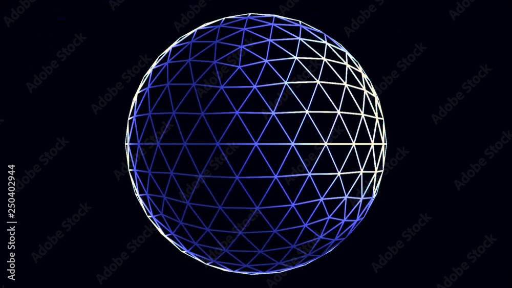White and blue rotating sphere animation on black background, seamless ...